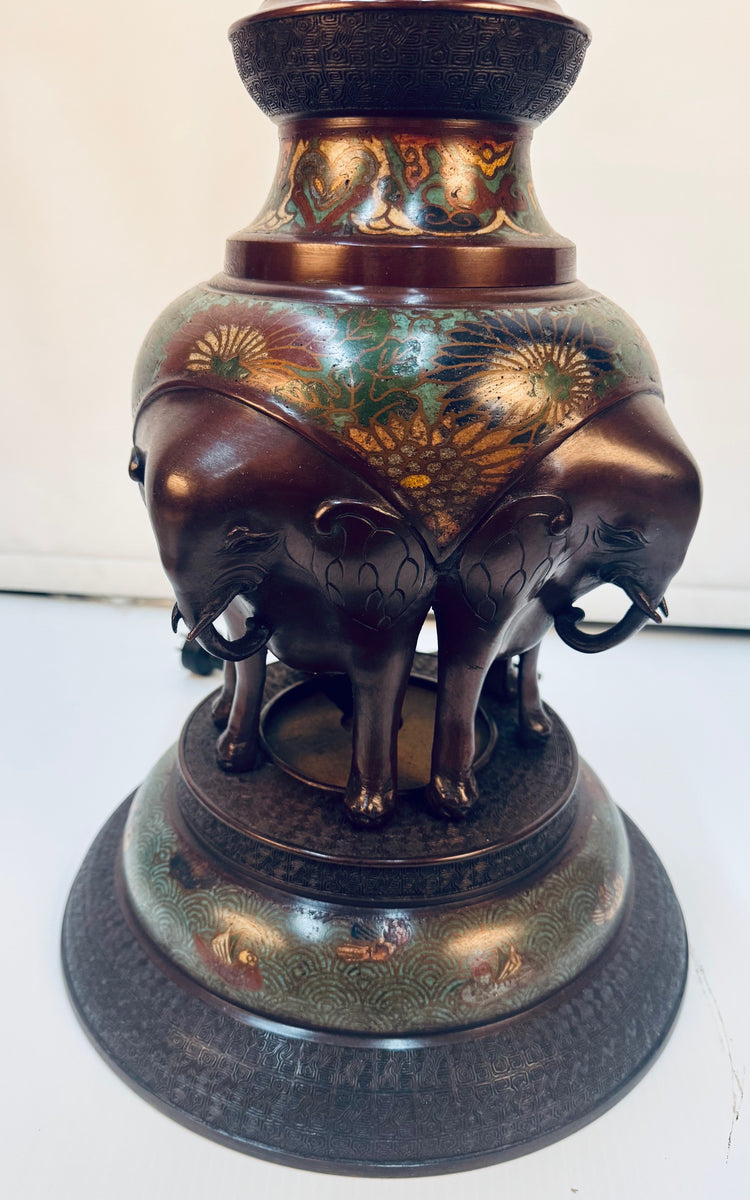 Japanese Champlevé Bronze Elephant Floor Oil Lamp – Grand Central Inc