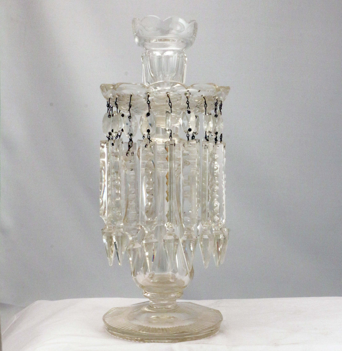 Pair of Cut Lead Crystal Candlestick / Table Lustres – Grand Central Inc
